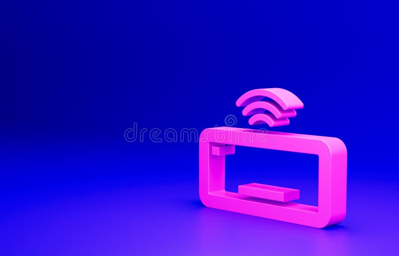 Pink Computer Keyboard Icon Isolated on Blue Background. PC Component ...