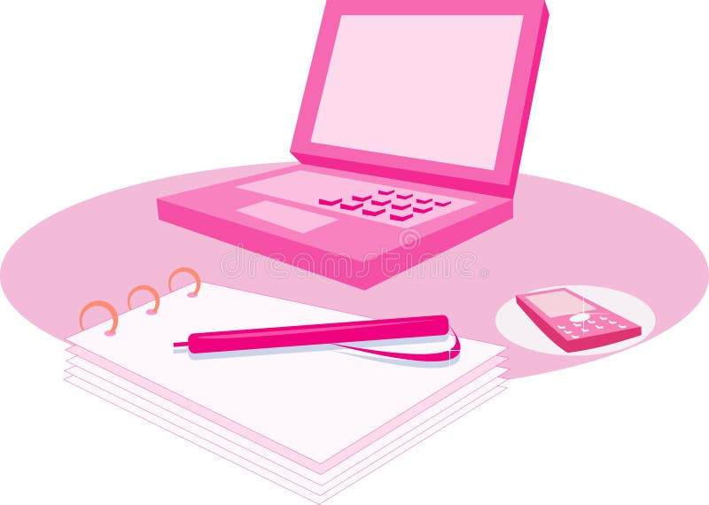 Pink computer and notepad stock vector. Illustration of white - 5439212