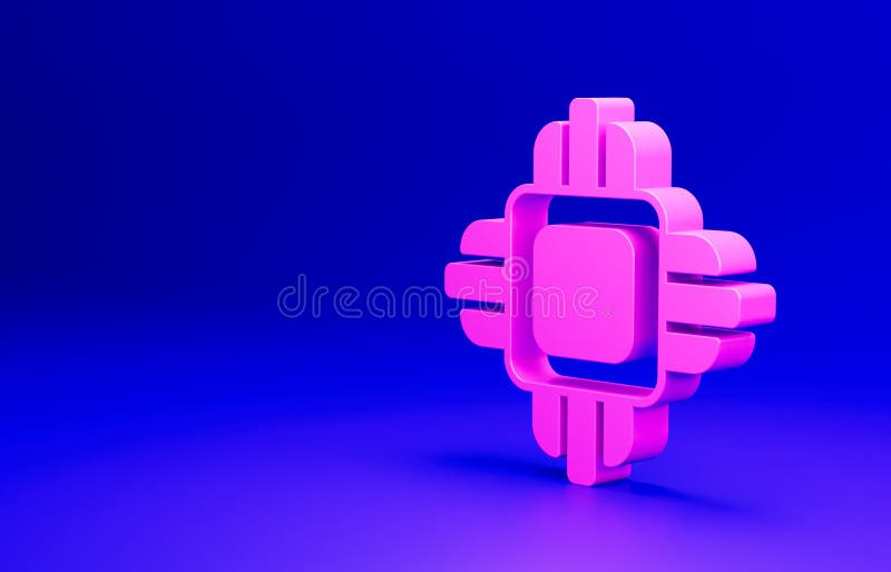 Pink Computer Processor With Microcircuits Cpu Icon Isolated On Blue Background Chip Or Cpu