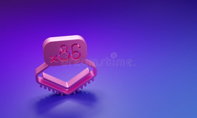 Pink Computer Processor with Microcircuits CPU Icon Isolated on Purple-blue Background. Chip or ...