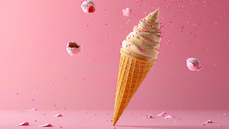 A Pink Cone with Sprinkles Falling from it Stock Image - Image of food ...