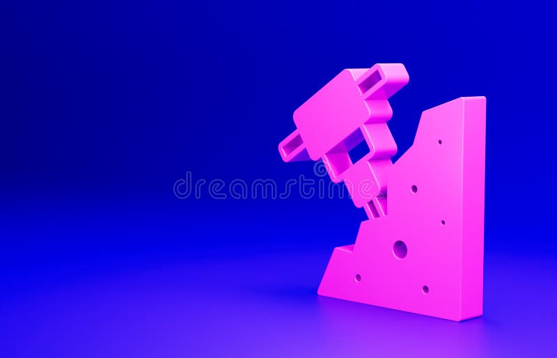 Pink Construction Jackhammer and Stone Icon Isolated on Blue Background ...