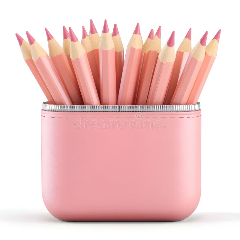 A Pink Container with a Bunch of Pencils Inside Stock Illustration ...