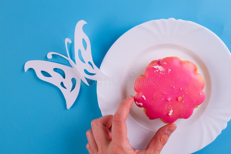 Pink Cookie on the Blue Background Stock Photo - Image of sweet, rose ...