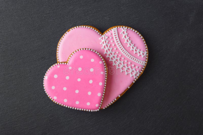 Pink Cookie Heart Shaped with Different Patterns, Black Slate Stone ...