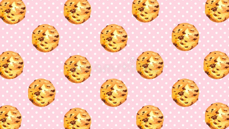 Cookie Pattern. Cartoon Wallpaper with Cute Chocolate Biscuit Pieces and Chips. Sweet Dessert ...