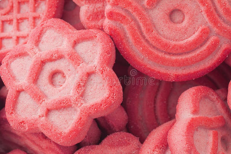 Pink Cookie with Sugar Background. Closeup View Stock Photo - Image of ...