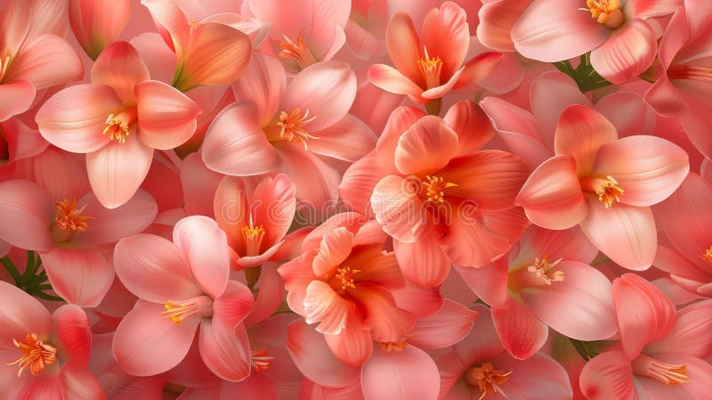 Pink and Coral Flowers in Full Bloom Stock Illustration - Illustration ...