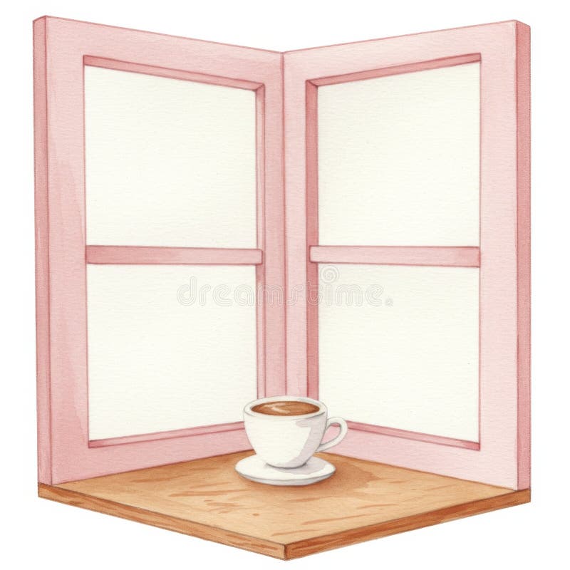 Pink Corner Window with Coffee Cup Stock Illustration - Illustration of ...