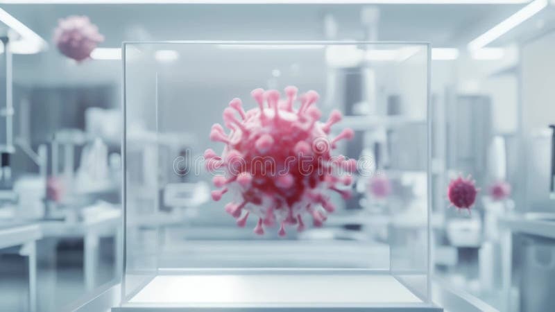 Coronavirus Model Inside Glass Box in Laboratory Setting Researching ...