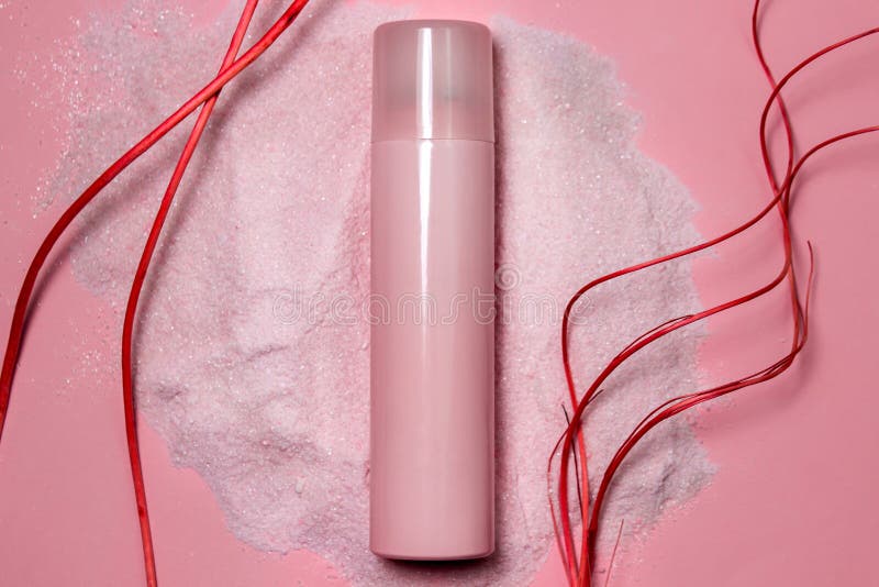 Pink Cosmetics on a Pink Background. Pink Spray Bottle with Cosmetics ...