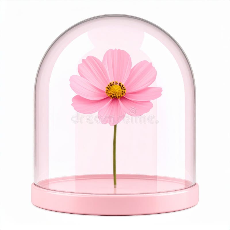 Pink Cosmos Flower Under Glass Dome Stock Illustration - Illustration ...