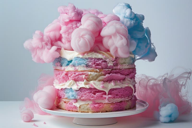 Pink Cotton Candy Cake with Fluffy Frosting and Decorative Toppings ...