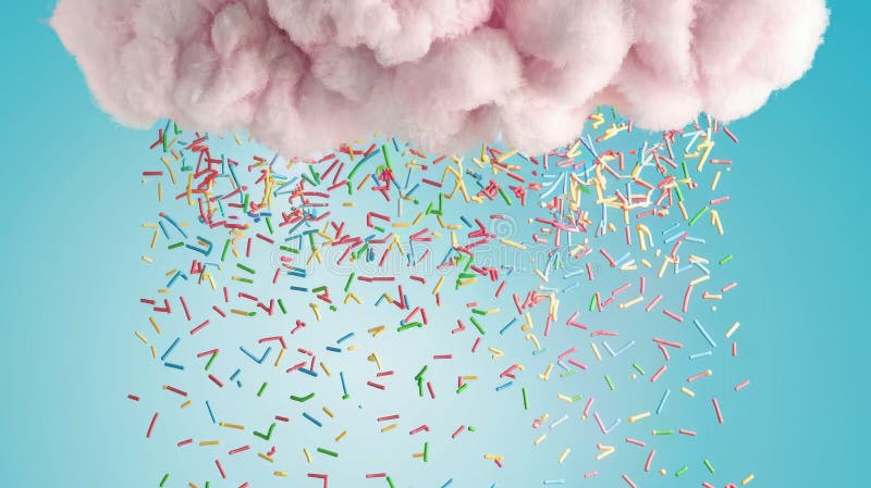 Pink Cotton Candy Cloud Raining Colorful Sprinkles, Whimsical Sky Scene ...