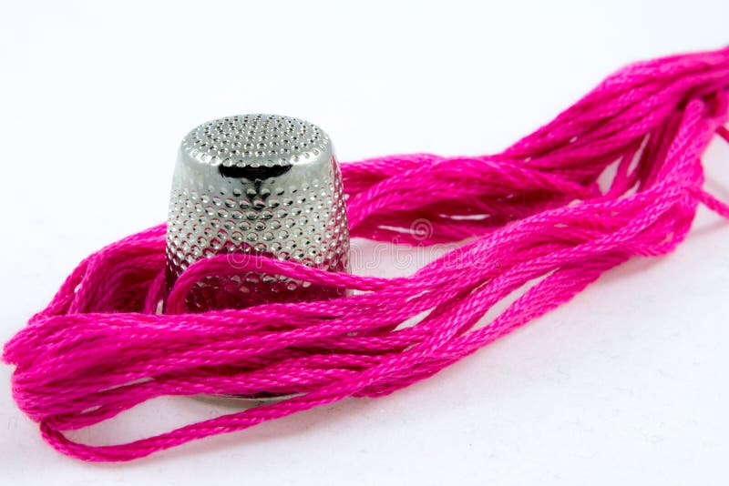 Pink Cotton Thread and a Thimble Stock Image - Image of ball, cellulose ...