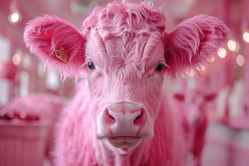 A Pink Cow Up Close in a Room Setting Stock Photo - Image of industry ...