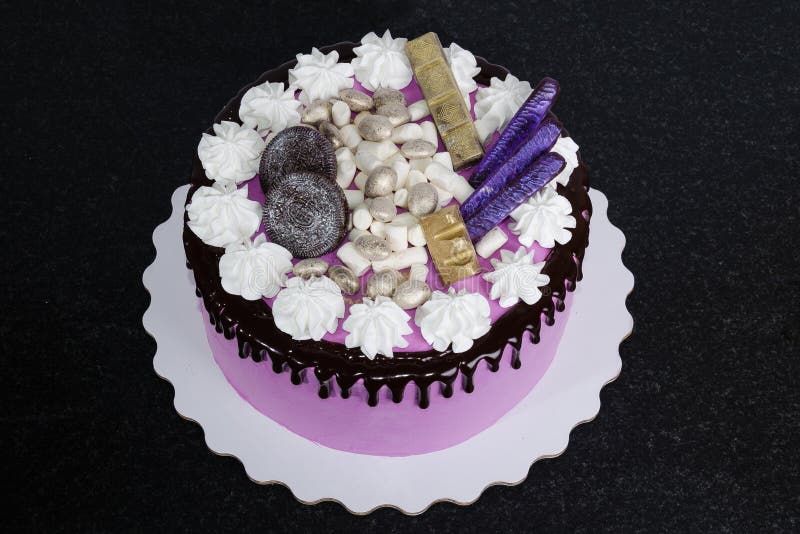 Pink Cream Cheese Cake with Chocolate Sweets Stock Image - Image of ...