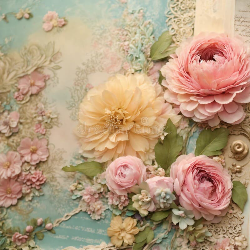 Pink and Cream Flowers on a Decorative Background Stock Photo - Image ...