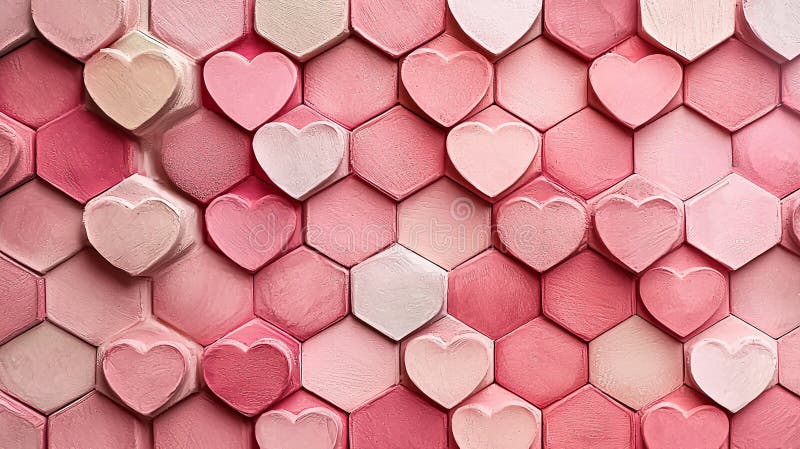 Pink and Cream Heart and Hexagon Tile Pattern with Texture and Gradient ...