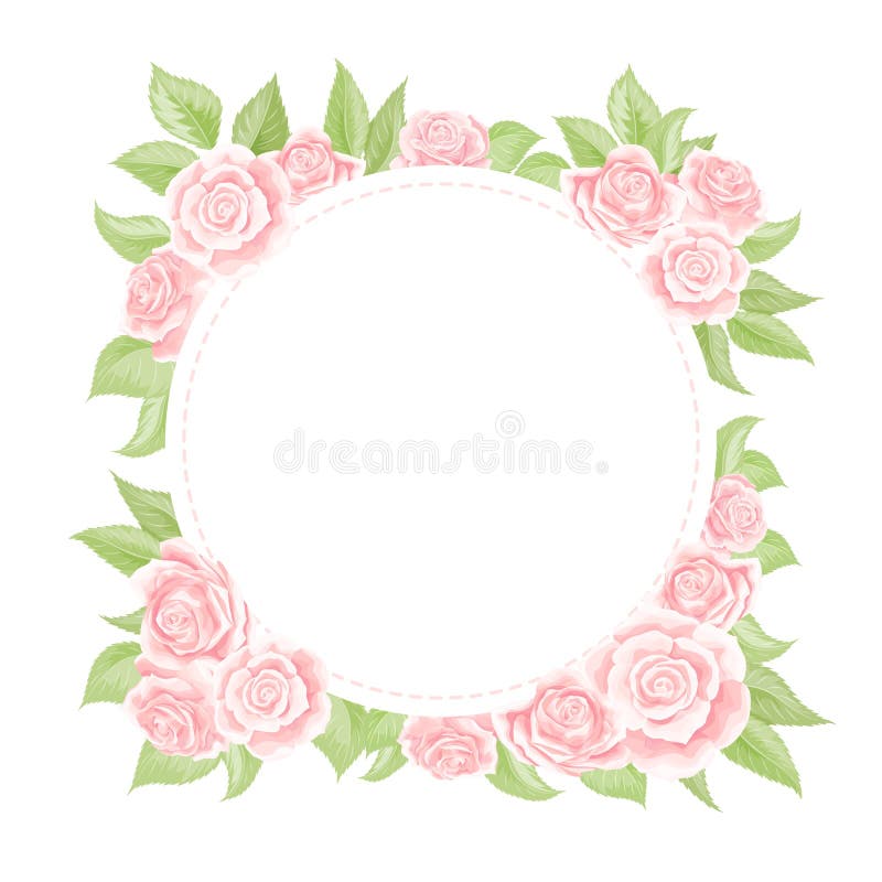 Pink Cream Rose Frame in the Shape of Circle, Hand Draw Vector ...