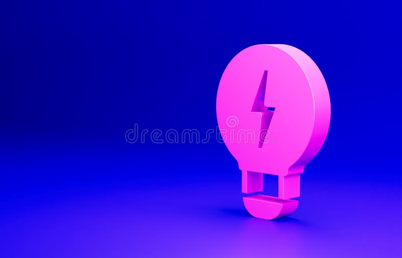 Pink Creative Lamp Light Idea Icon Isolated on Blue Background. Concept ...