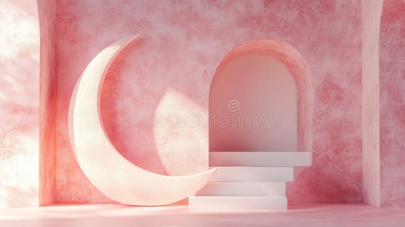 Pink Crescent Moon Archway Steps Background Scene Stock Illustration ...
