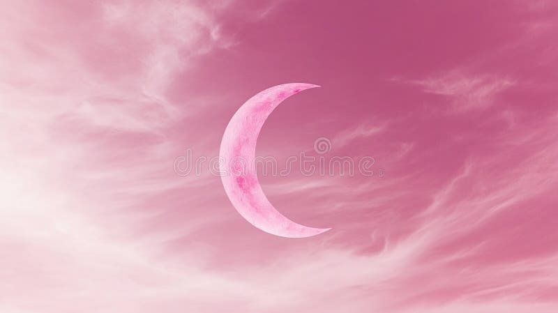 Pink Crescent Moon in Dreamy Sky, Clouds, Design Stock Image - Image of ...