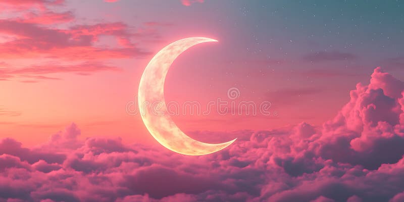 Pink Crescent Moon in a Dreamy Sky a Stunning Background Image Stock ...