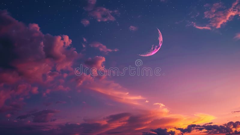 Pink Crescent Moon Glowing in the Night Sky. AIG51A Stock Photo - Image ...