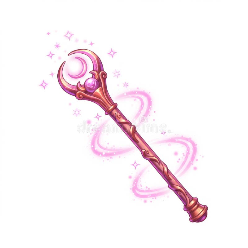 Pink Crescent Moon Magic Wand with Rose Gold Accents Stock Illustration ...