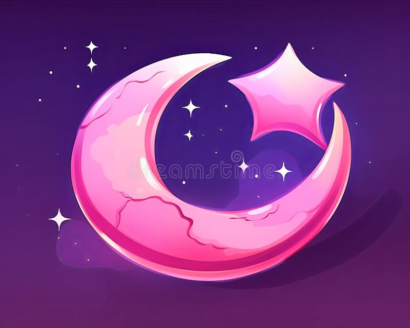 A Pink Crescent Moon with Stars on it Stock Illustration - Illustration ...