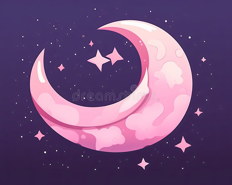 Pink Crescent Moon with Stars in the Sky Stock Illustration ...