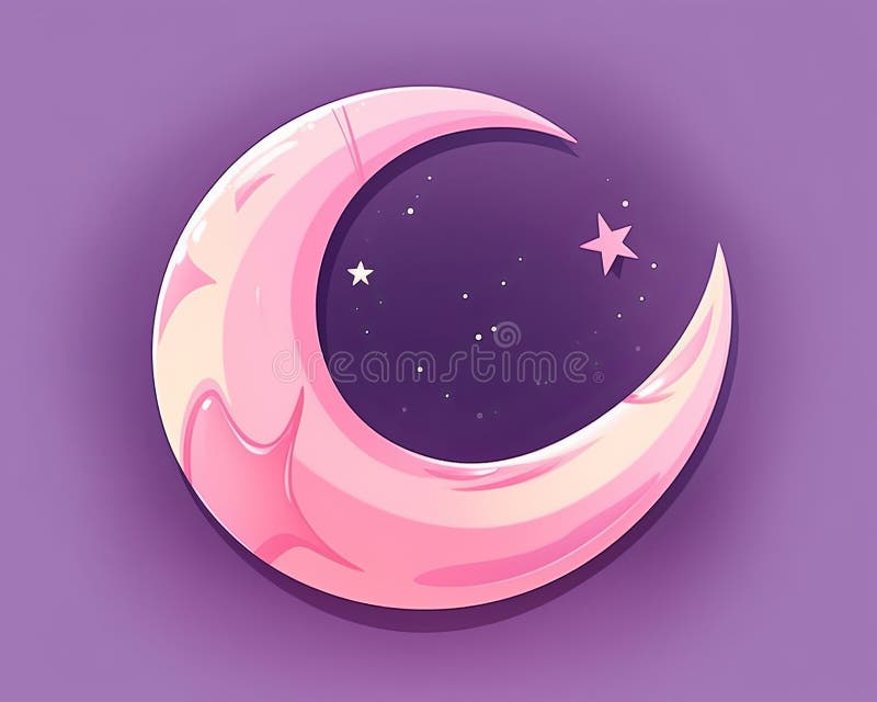 A Pink Crescent with Stars on it Stock Illustration - Illustration of ...