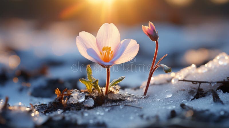 Pink Crocus Flower Blooming in the Snow Stock Illustration ...