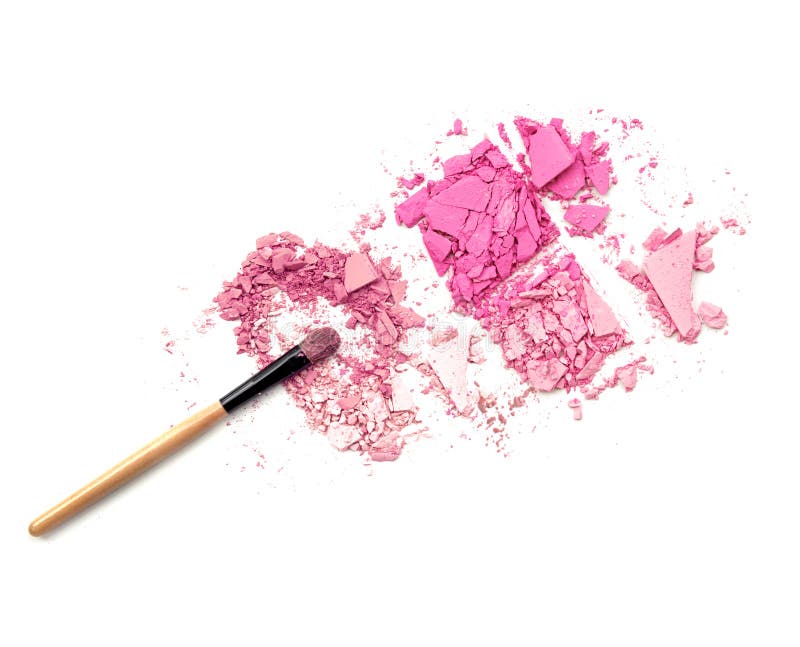 Pink Crushed Make Up Powder and Brush Isolate. Stock Image - Image of ...