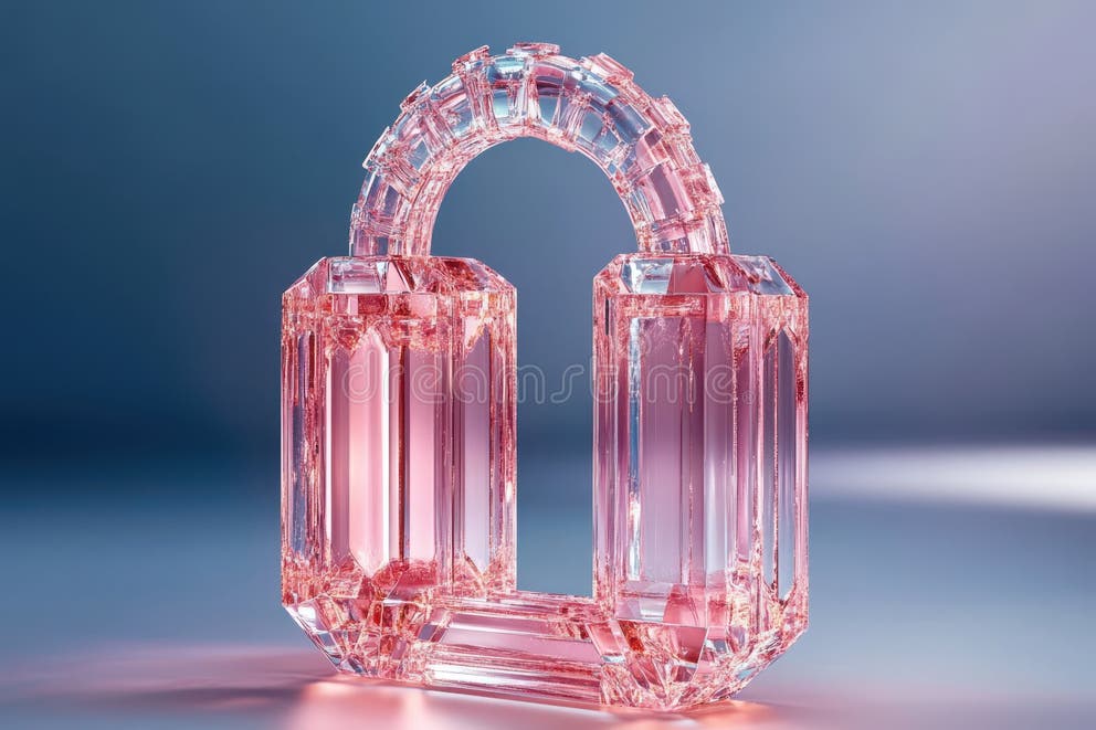 Pink Crystal Lock Security Concept Art Digital Design, Background Stock ...