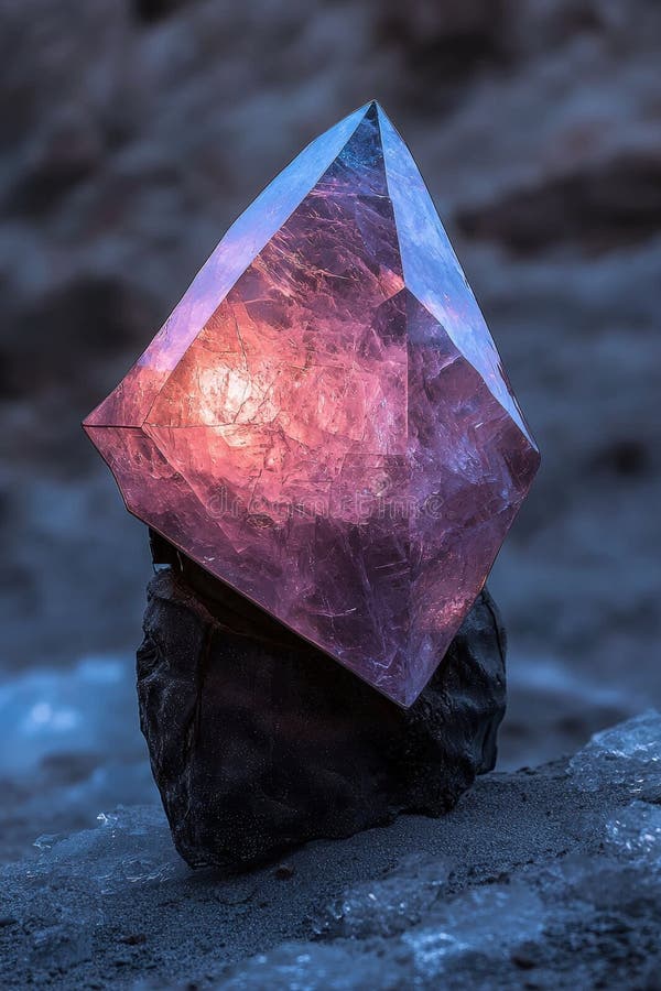 Pink Crystal Pyramid on Dark Rock Stock Illustration - Illustration of ...