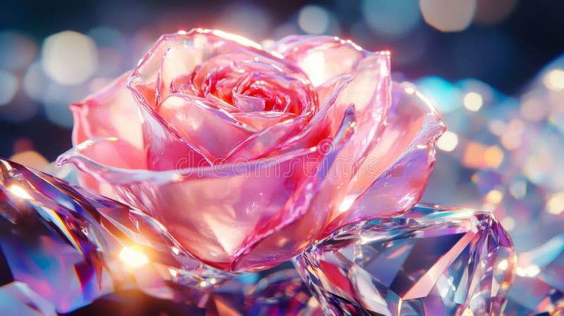 Pink Crystal Rose with Iridescent Glow Stock Illustration ...