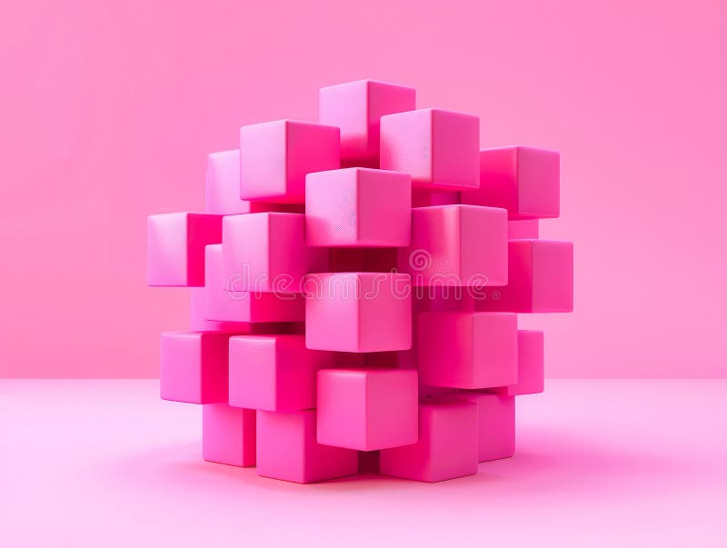 Pink Cube Abstract Sculpture on Pink Background Stock Photo - Image of ...
