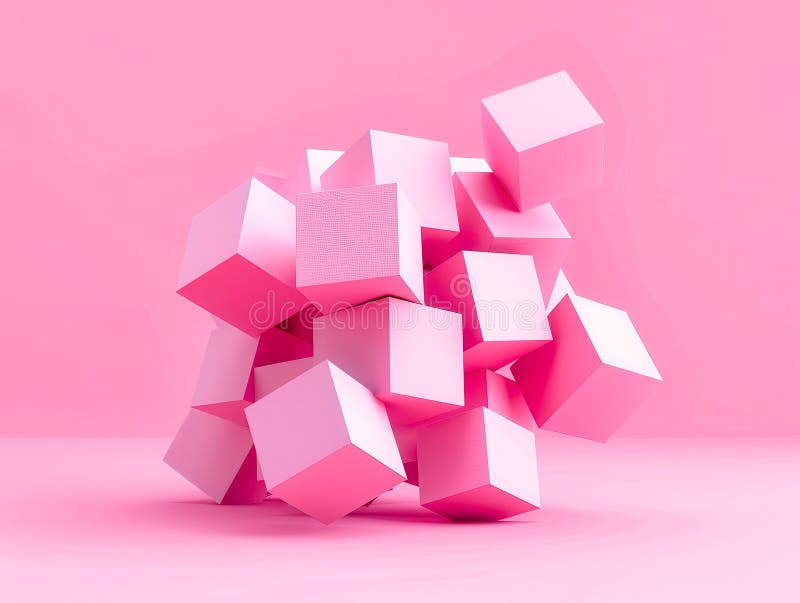 Pink Cube Abstract Sculpture on Pink Background Stock Image - Image of ...
