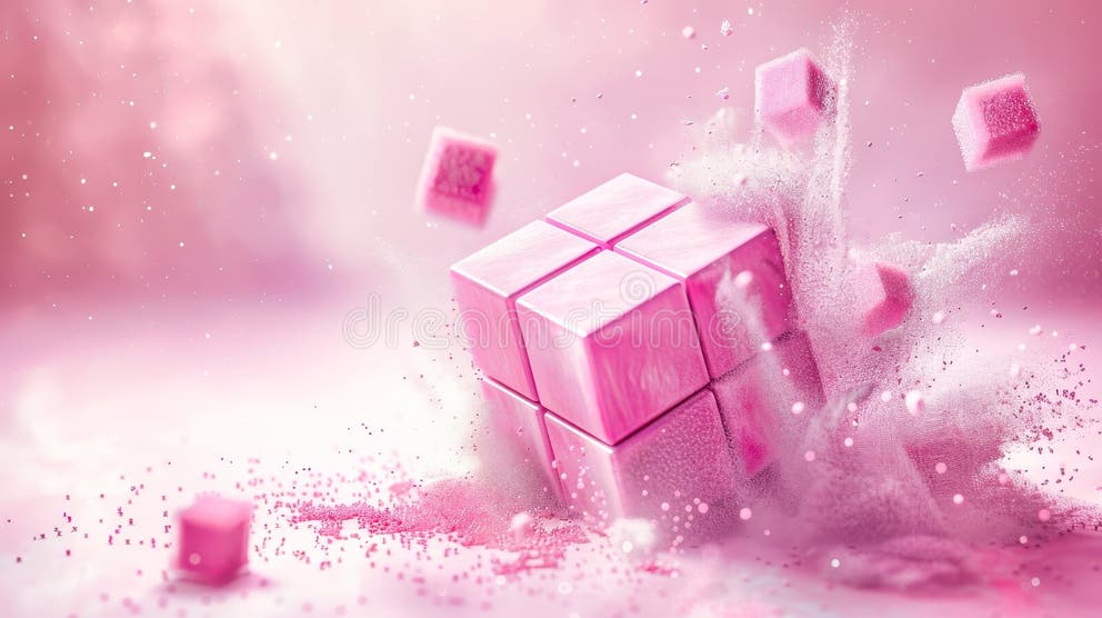 Pink Cube Explosion with Splashing Liquid Stock Image - Image of ...