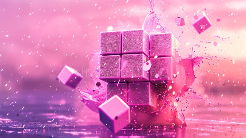 Pink Cube Explosion with Splashing Liquid Stock Photo - Image of ...