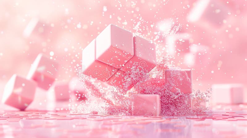 Pink Cube Explosion with Splashing Liquid Stock Photo - Image of cube ...