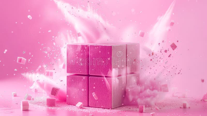 Pink Cube Explosion with Splashing Liquid Stock Image - Image of force ...