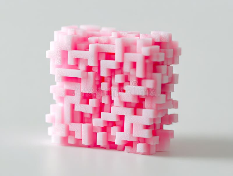 A Pink Cube Made Out of Cubes on a White Surface Stock Illustration ...