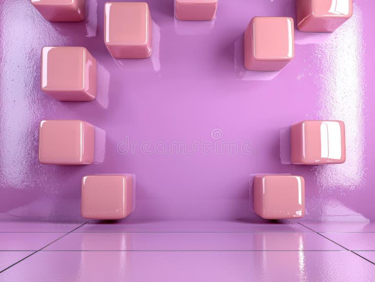 Pink Cubes Arranged on a Pink Floor and Wall Stock Illustration ...