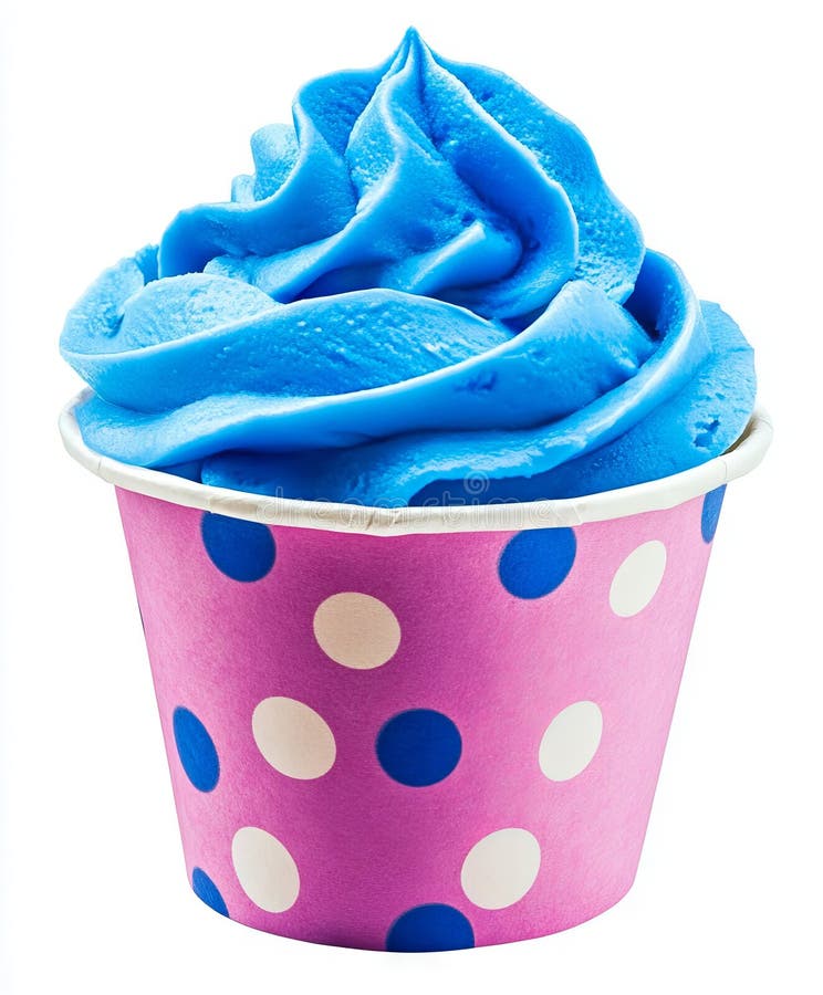 A Pink Cup with Blue Frosting in it Stock Photo - Image of texture ...