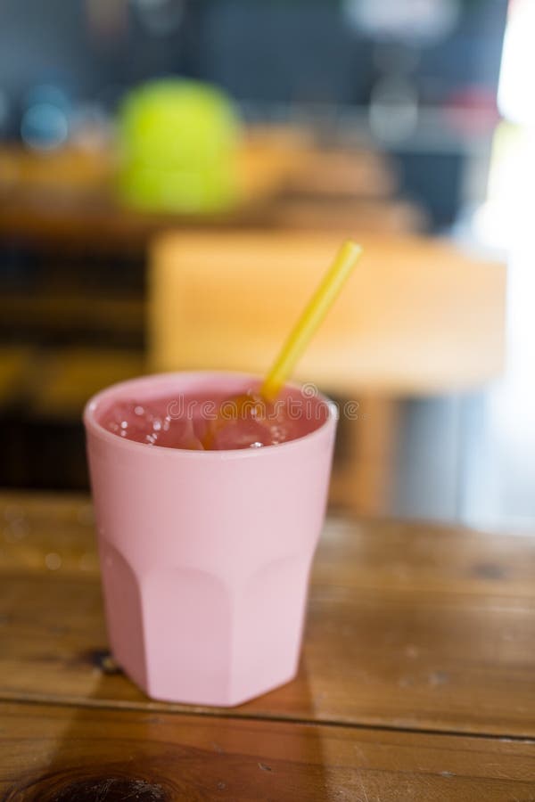 A Pink Cup with Cold Water and Ice Stock Photo - Image of health ...