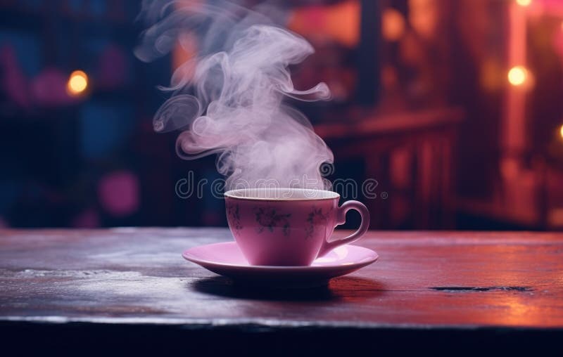 A Pink Cup on the Table Next To Steam Stock Photo - Image of balloons ...