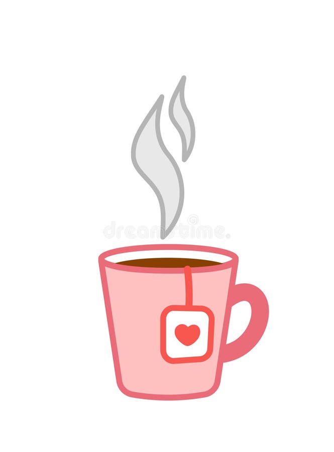 Pink Cup with Tea Bag, Heart, Smoke. Cartoon, Vector Stock Vector ...